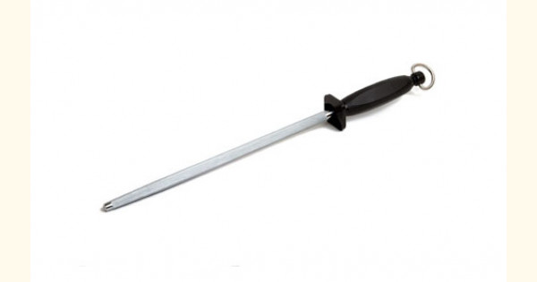 12" Round Butchers Sharpening Steel with Black Handle
